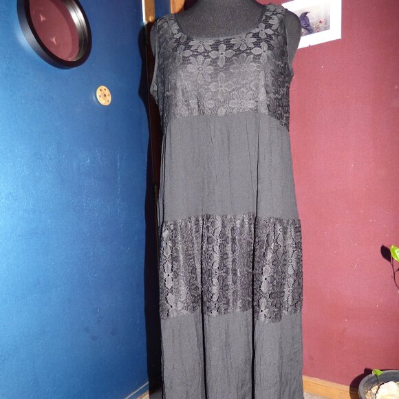 GNW | Dresses | Goth Boho Black Tiered Lace Gauze Sleeveless Maxi Dress ...